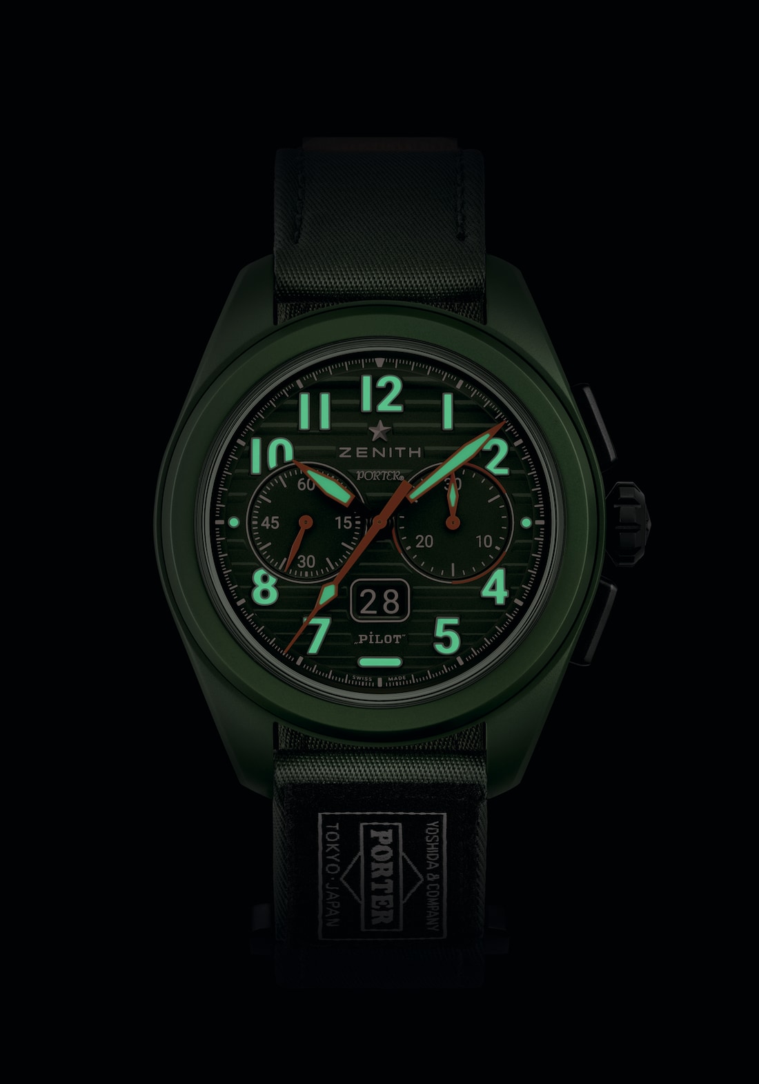 ZENITH PILOT BIG DATE FLYBACK PORTER - 42.00mm, Khaki green ceramic