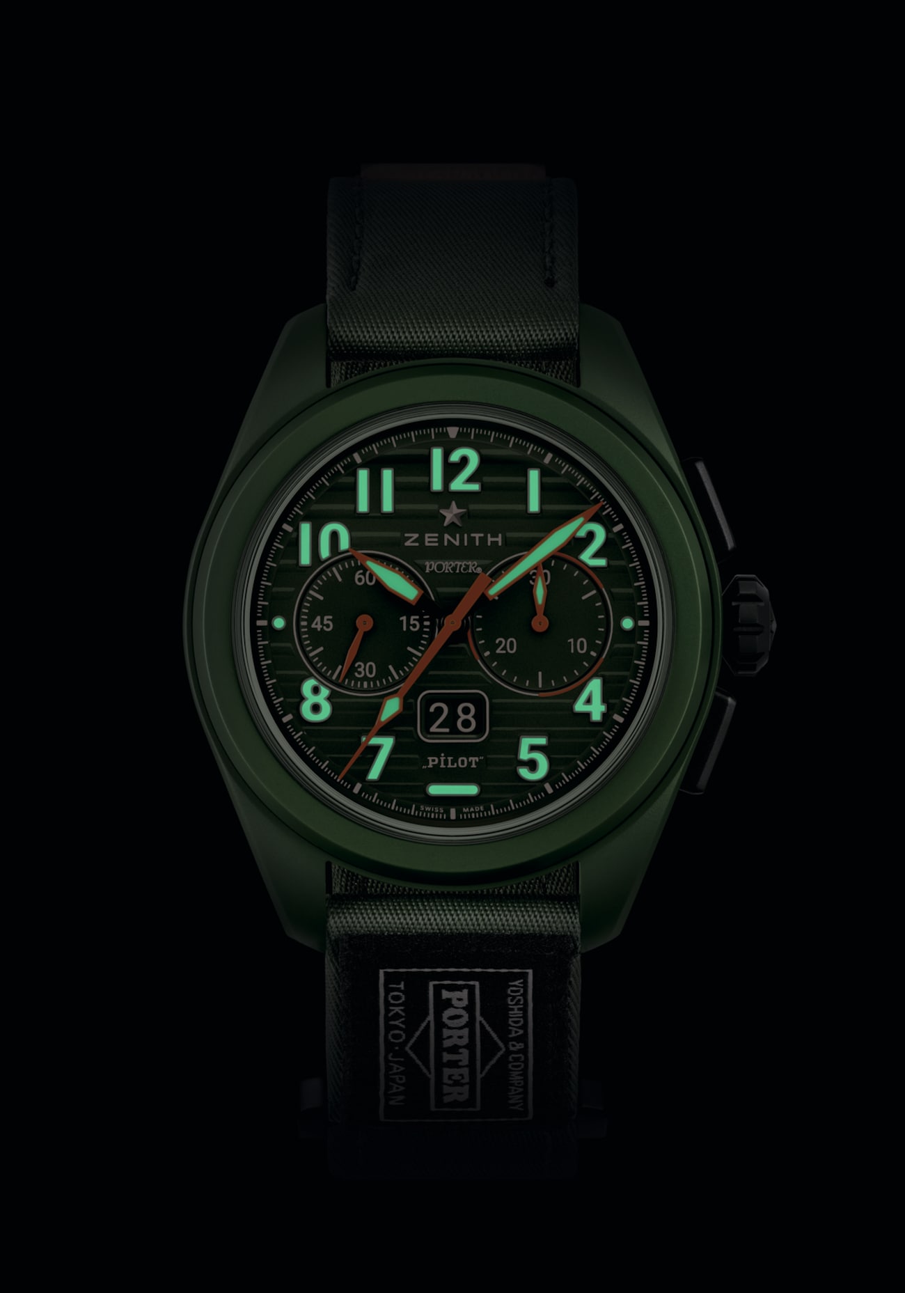 ZENITH PILOT BIG DATE FLYBACK PORTER - 42.00mm, Khaki green ceramic