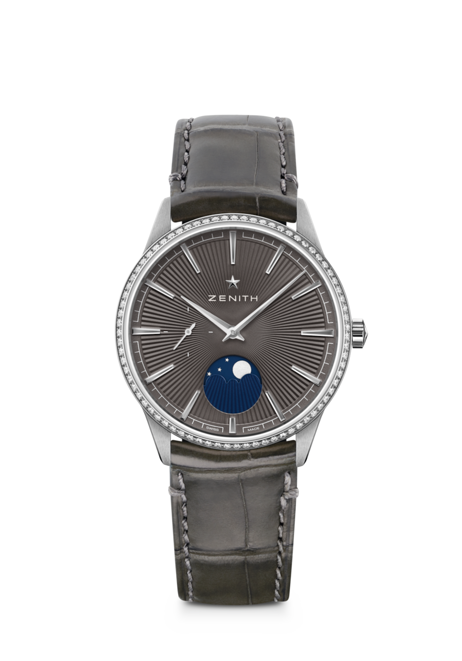 ZENITH ELITE MOONPHASE - 36.00mm, Stainless steel with diamond-set bezel