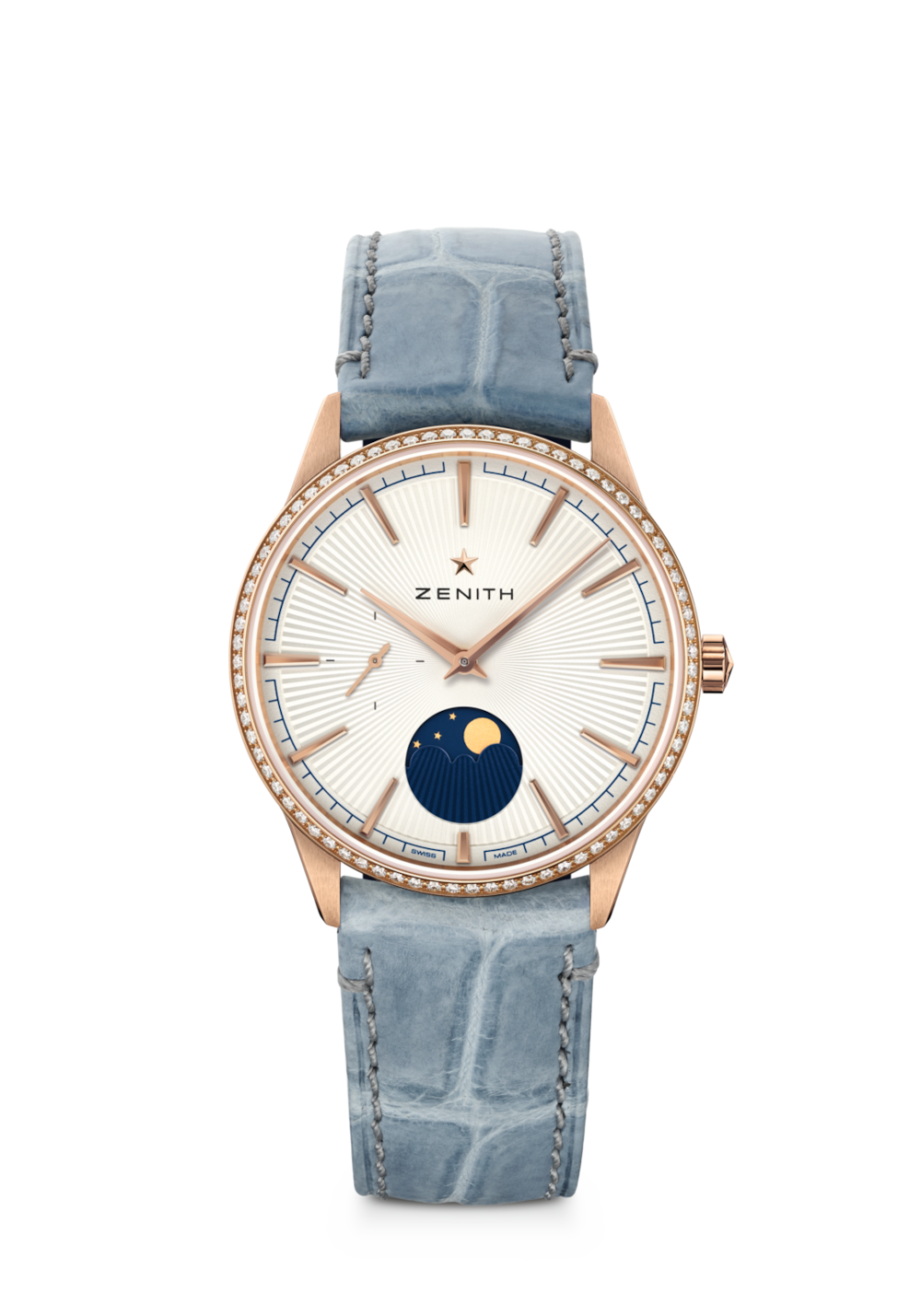 ZENITH ELITE MOONPHASE - 36.00mm, Rose gold with diamond-set bezel