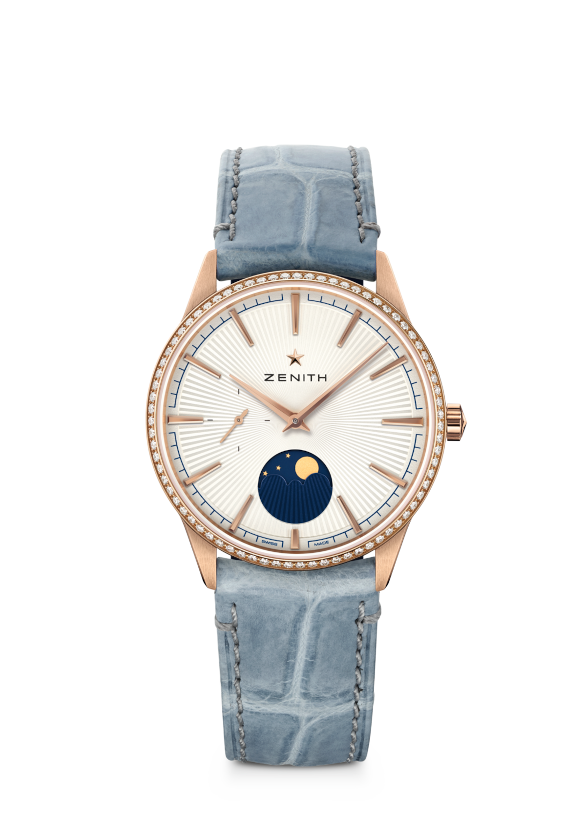 ZENITH ELITE MOONPHASE - 36.00mm, Rose gold with diamond-set bezel