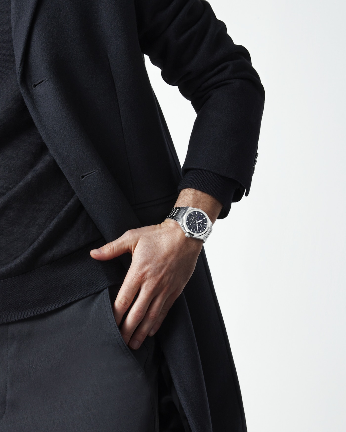 DEFY Skyline Skeleton steel automatic watch with blue open dial and ...