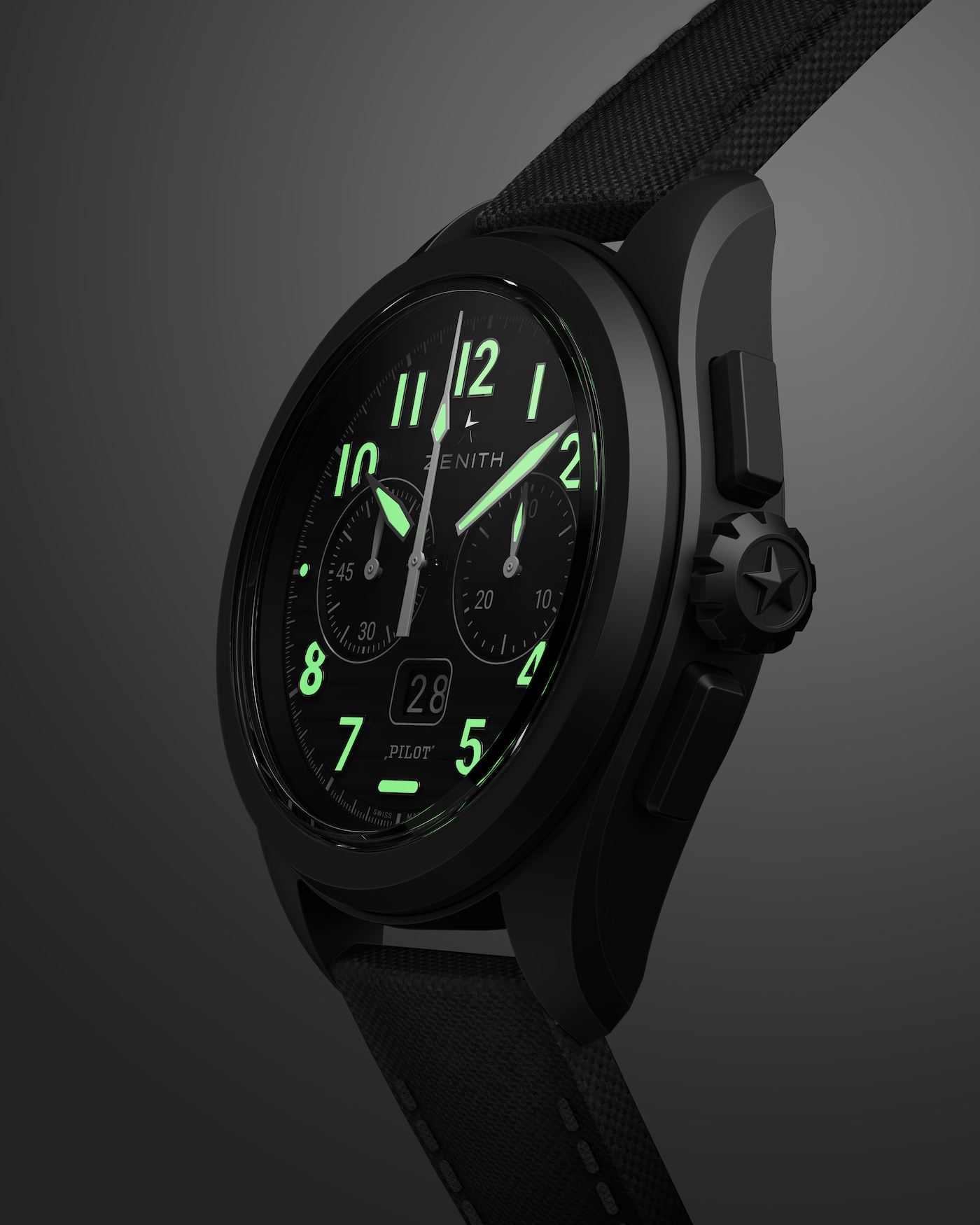 PILOT Big Date Flyback in a 42.5mm black ceramic case with an oversized ...